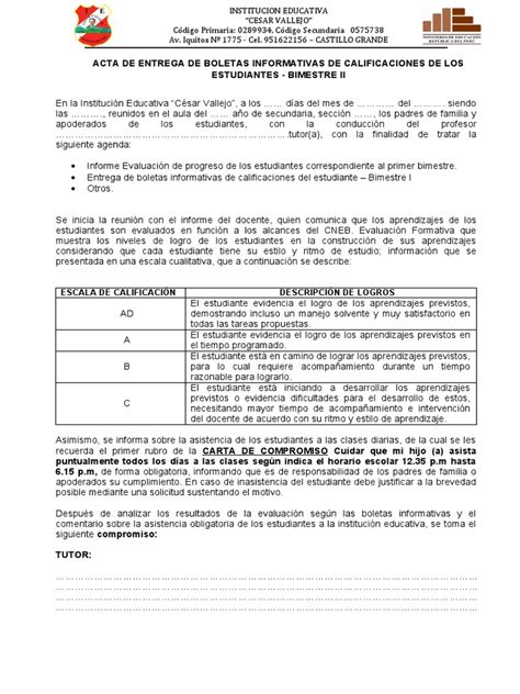 Acta De Entrega De Boleta Informativa Pdf