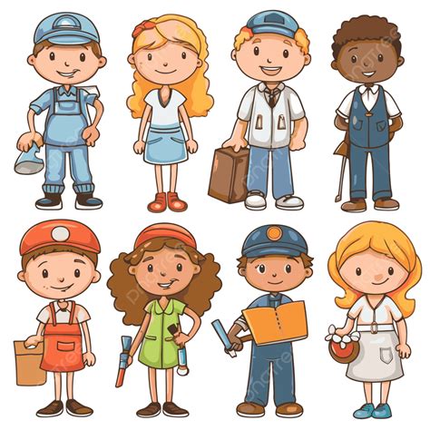 교실 작업 벡터 제복을 입은 직업 어린이 근로자 만화 상표 클립 아트 Png 일러스트 및 벡터 에 대한 무료 다운로드