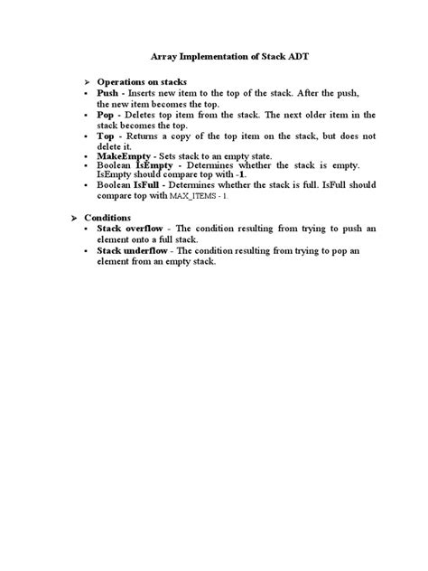 Ex4 Array Implementation Of Stack Adt Pdf