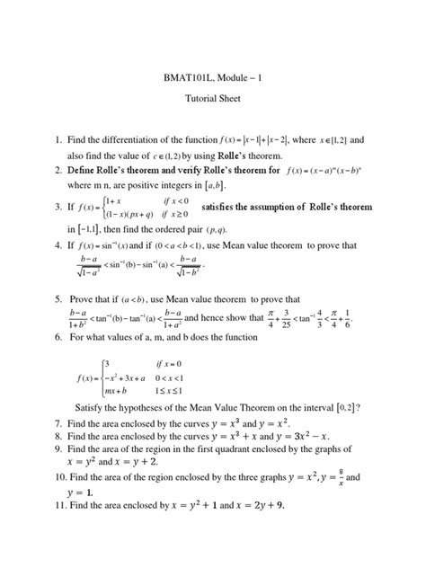 Bmat101l Module1 Tutorial Sheet Pdf Cartesian Coordinate System Mathematical Relations