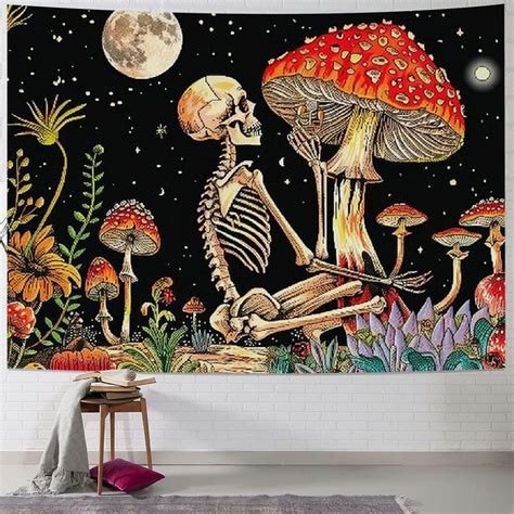 Creowell Mushroom Skull Tapestry For Bedroom Skeleton Lover Wall