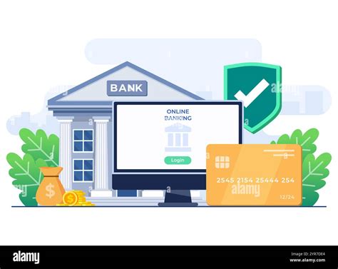 Log Into Online Bank Account With Computer Flat Illustration Online Bank Login Page With