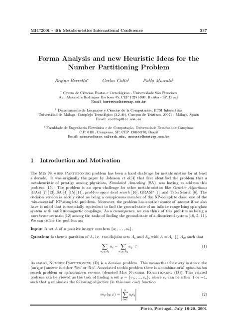 Pdf Forma Analysis And New Heuristic Ideas For The Number
