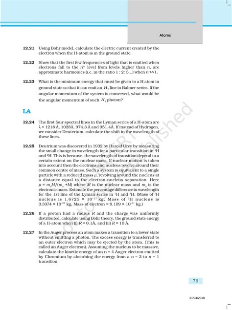 Ncert Exemplar Book For Class 12 Physics Chapter 12 Atoms