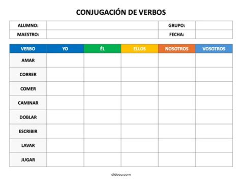 Plantilla De Conjugación De Verbos En Word Y Pdf Gratis Didocu