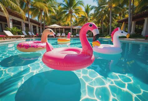 Colorful Pool Floats Drifting In Calm Water Perfect For A Summer Party