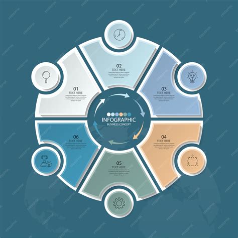 6단계 프로세스 또는 옵션 프로세스 차트가 있는 기본 원형 인포그래픽 템플릿 프로세스 다이어그램 프레젠테이션 워크플로 레이아웃 순서도 인포그래프에 사용됩니다