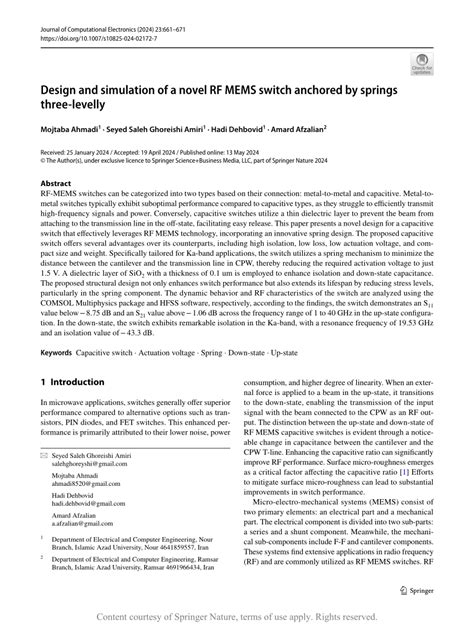Design And Simulation Of A Novel Rf Mems Switch Anchored By Springs