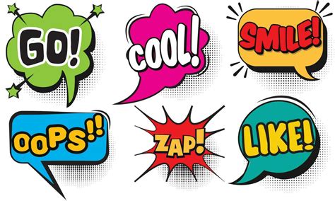 Set of bright cool and dynamic comic speech bubbles for different emotions and sound effects ...