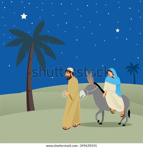 Simple Cartoon Mary Joseph Journey Bethlehem Stock Illustration