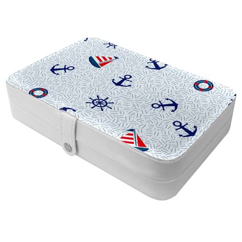 Ownmemory Ocean Anchor Sailboat Compass Pattern Portable Pu Leather Necklace Organizer With