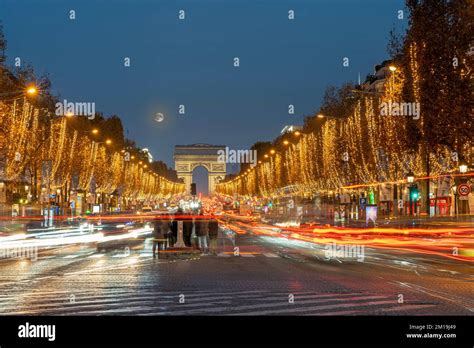 View Of The Arc De Triomphe And Avenue Des Champs Elysees With
