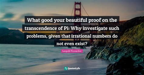 What Good Your Beautiful Proof On The Transcendence Of Pi Why Investi Quote By Leopold