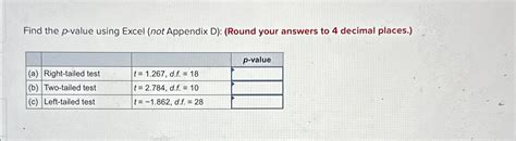 Solved Find The P Value Using Excel Not Appendix D Round