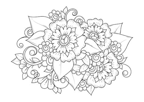 라인 아트 꽃 색칠 페이지 프리미엄 벡터