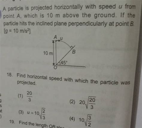 a particle is projected horizontally with speed u from point a which is