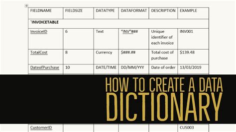 Data Dictionary Format Examples
