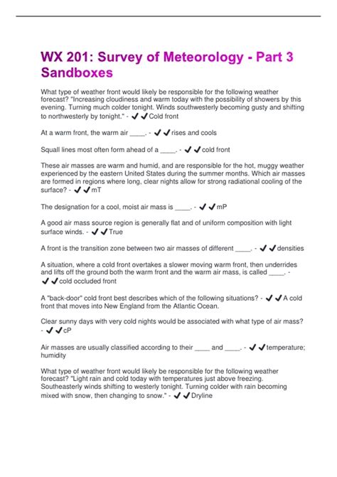 Wx 201 Survey Of Meteorology Part 3 Sandboxes Questions And Answers With Verified Tests 100