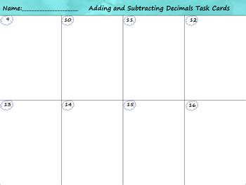 Adding And Subtracting Decimals Task Cards By Mrs Feil In Fifth