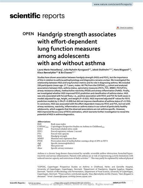 Pdf Handgrip Strength Associates With Effort Dependent Lung Function Measures Among