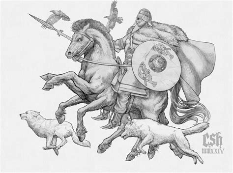 Odin Muninn Huginn Sleipnir Geri And 1 More Norse Mythology