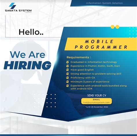 we are hiring mobile programmer sanata system