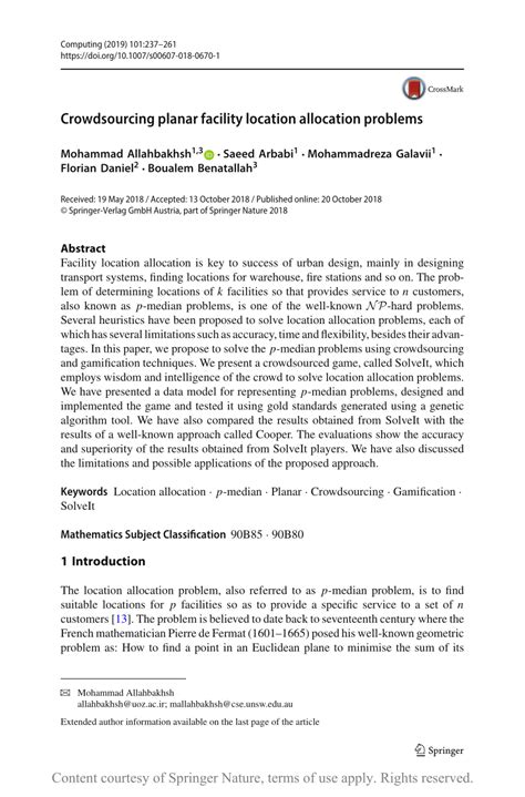 Crowdsourcing Planar Facility Location Allocation Problems Request Pdf