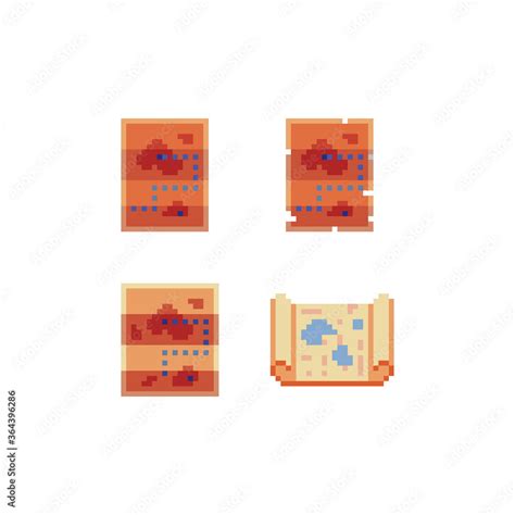 Pirate Vintage Old Map Pixel Art Icon Isolated Vector Illustration