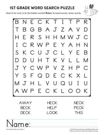 1st Grade Word Search Spelling Unit 4