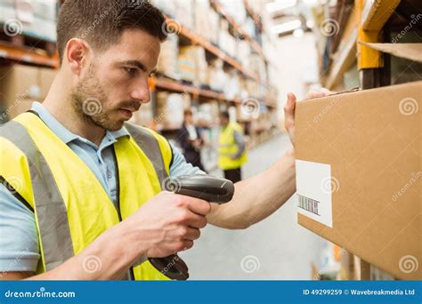 Warehouse Worker Scanning Barcodes On Boxes Stock Image Image Of Industry Concentrating 49299259