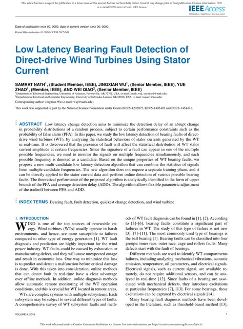 Pdf Low Latency Bearing Fault Detection Of Direct Drive Wind Turbines