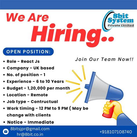 Hiring Interested Hiring2025 Applynow Reactjs Experienced Eightbit System