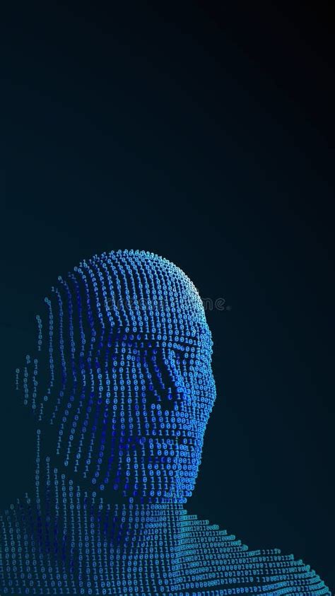 Vertical Binary Humanoid Face In Profile On A Dark Gradient Background
