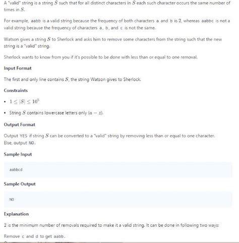 Sherlock And Valid String Hackerrank Solution
