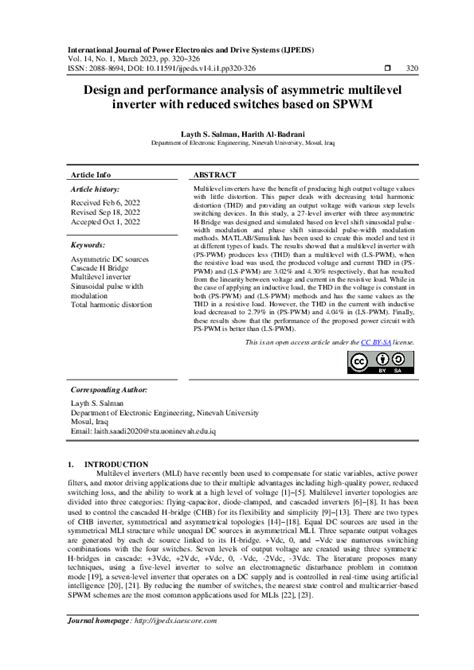 Pdf Design And Performance Analysis Of Asymmetric Multilevel Inverter With Reduced Switches