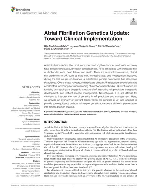 Pdf Atrial Fibrillation Genetics Update Toward Clinical Implementation