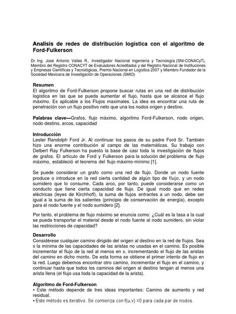 Aplicacion Del Algoritmo Ford Fulkerson Pdf Pdf Transporte Algoritmos