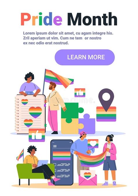 Pride Month Celebration Lgbtq Community People Rainbow Flags Hearts