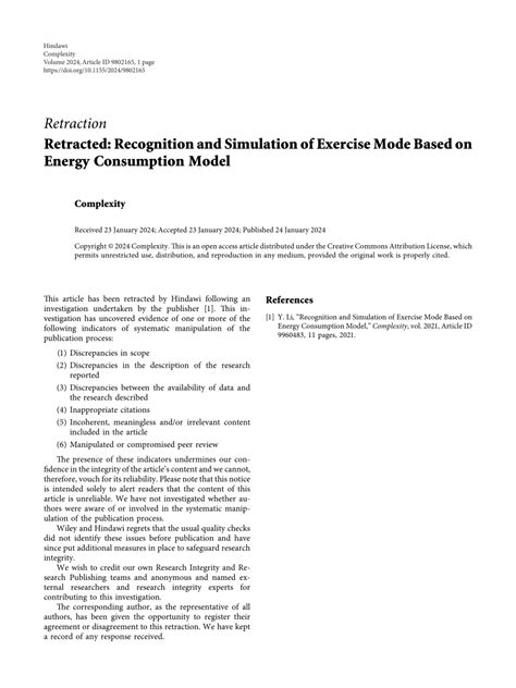 Pdf Retracted Recognition And Simulation Of Exercise Mode Based On Energy Consumption Model