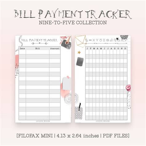 Filofax Mini Nine To Five Collection Savings Expense Bill Payment