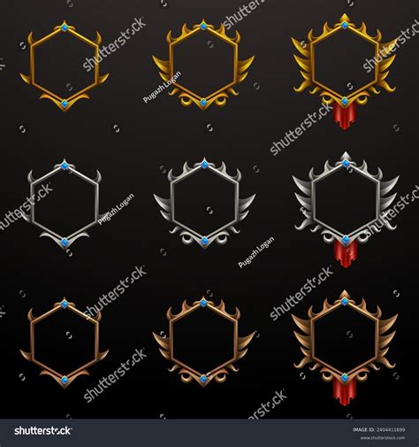 Fantasy Style Game Avatar Frames Gold Stock Vector Royalty Free