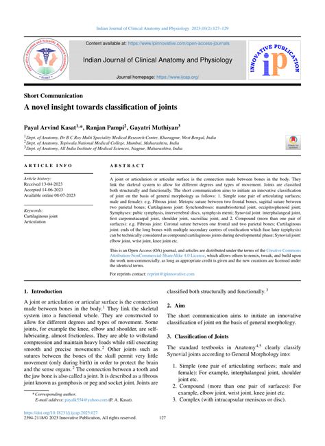 Pdf A Novel Insight Towards Classification Of Joints