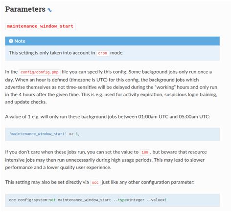 nextcloud server has no maintenance window start time configured