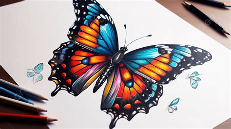 Colored Butterfly Drawing On A Sketch Book Background Picture Of