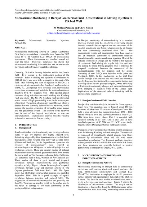 Pdf Microseismic Monitoring In Darajat Geothermal Field Observations In Moving Injection To