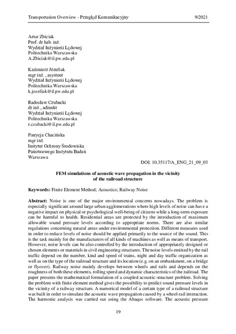 Pdf Fem Simulations Of Acoustic Wave Propagation In The Vicinity Of The Railroad Structure