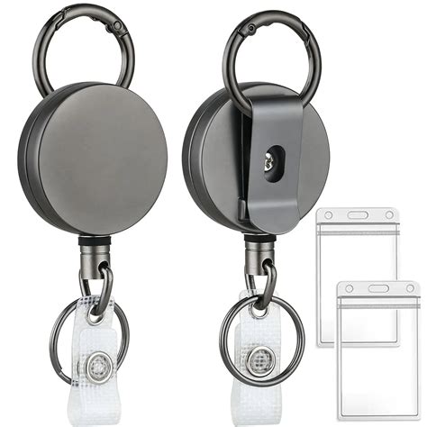 2 Pack Heavy Duty Retractable Badge Holder Reel Metal Id Badge Holder