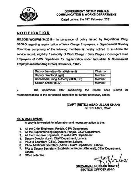 Guidelines For Implementation Of Policy Regarding Regularization Of Work Charged Daily Wages Staff