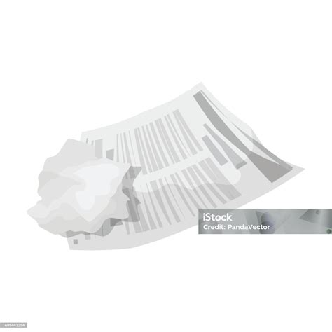 흰색 배경에 고립 된 흑백 스타일에서 구겨진된 종이 아이콘 쓰레기와 쓰레기 주식 벡터 일러스트 레이 션 심볼 구겨진 종이 공에