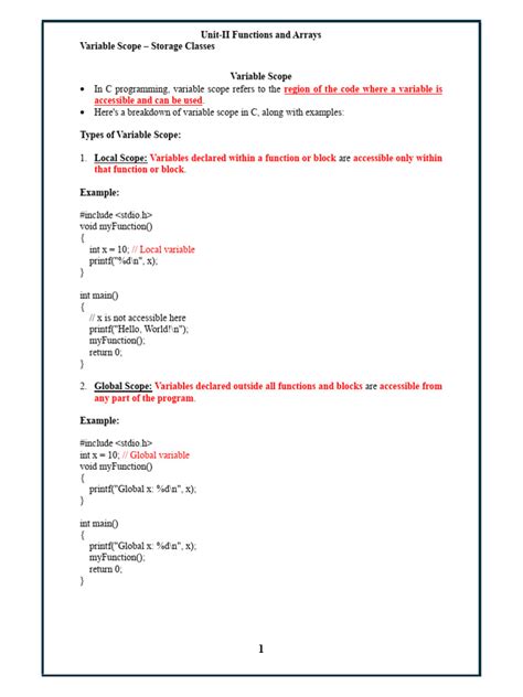 Unit Ii Variable Scope And Storage Classes Pdf Scope Computer